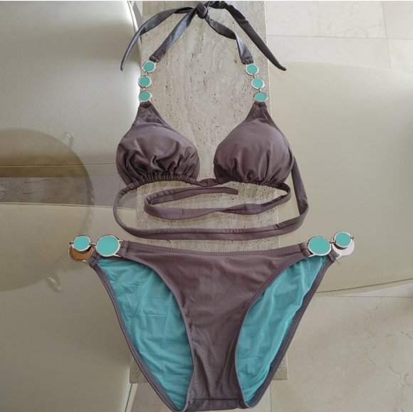 Vintage | Swim | Radio Fiji Bikini Small Gray With Tealcolored Stones ...